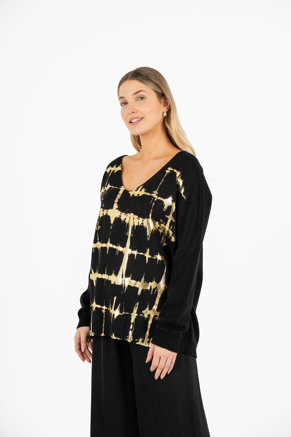 Metallic Knit Sweater in Black and Gold by M Made in Italy - Kindred ...